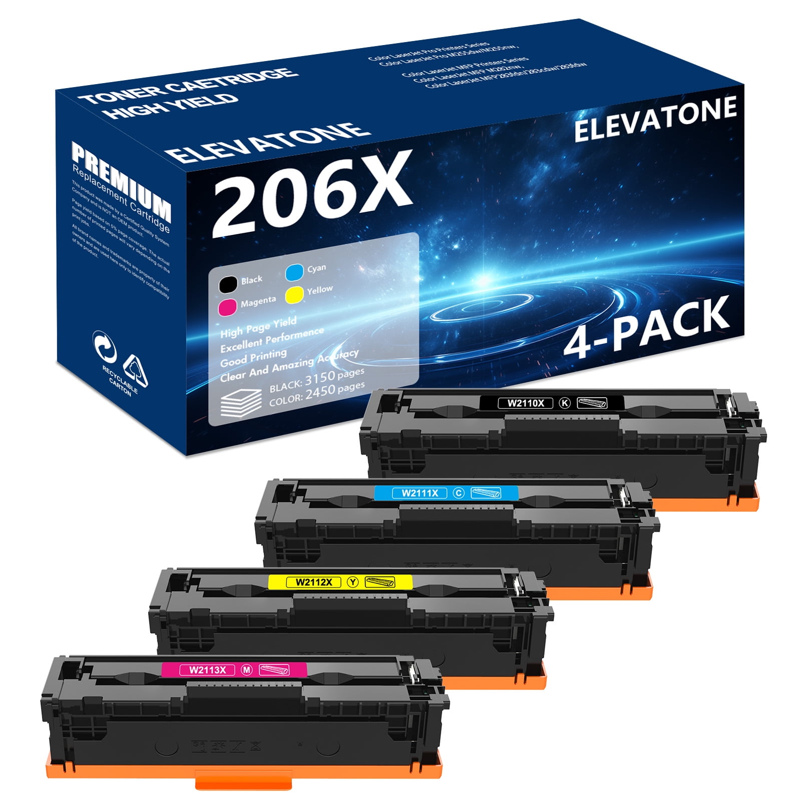 206X Toner Cartridge with Chip Compatible for HP 206X 206A for HP Color ...
