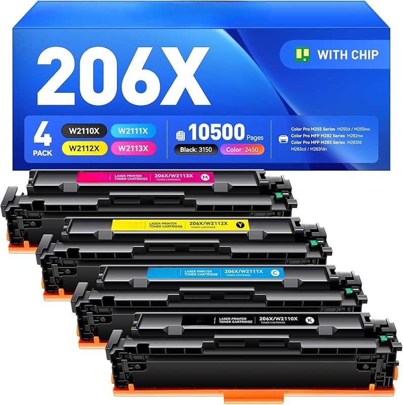 206X Toner Cartridge Set 4-Pack High Yield Replacement for HP 206X ...