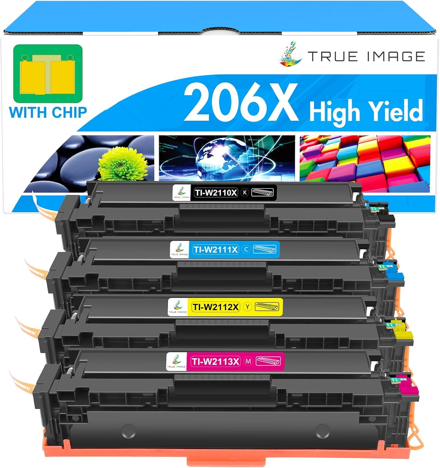 206X Toner Cartridges 4 Pack High Yield: MFP M283cdw M255dw M283fdw 206A Set Compatible ...