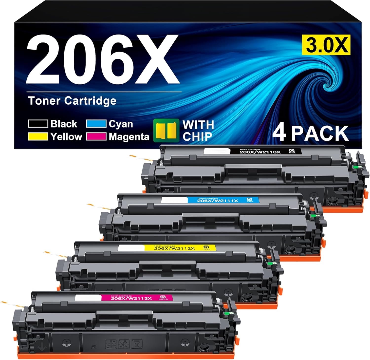 206X Toner Cartridges 4 Pack High Yield (with Chip) Compatible ...