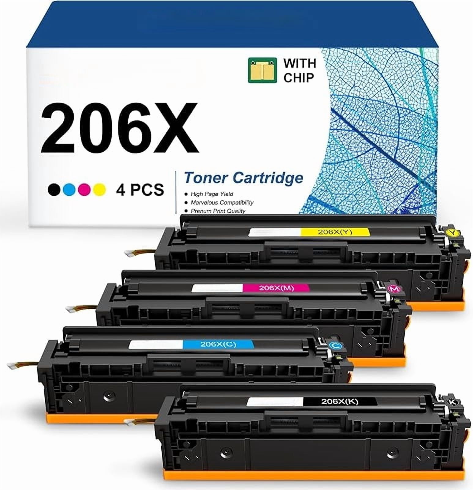 206X Toner Cartridges 4 Pack High Yield (with Chip) Compatible Replacement for HP 206X 206A Set ...