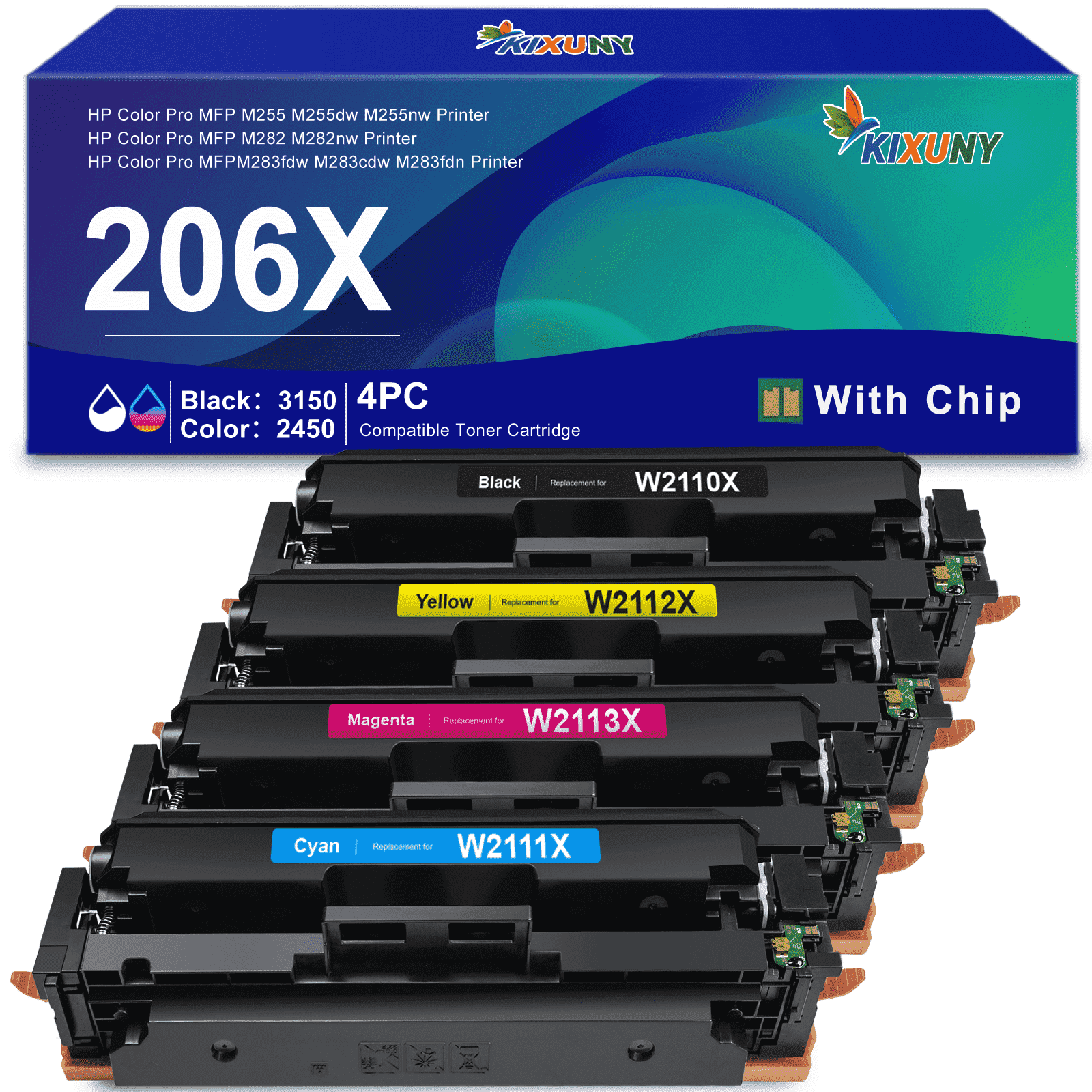 206X Toner Cartridges 4 Pack High Yield (with Chip) Compatible for HP ...