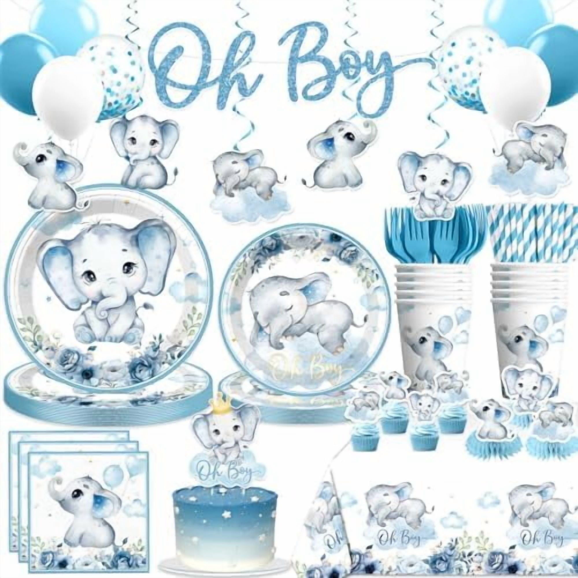 206pcs Elephant Baby Shower Decorations Complete tableware Set, for 25 ...