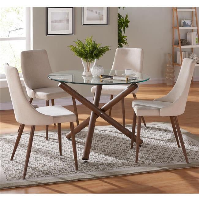 207-264-182BG Rocca & Cora Dining Set in Walnut with Beige Chair - 5 ...