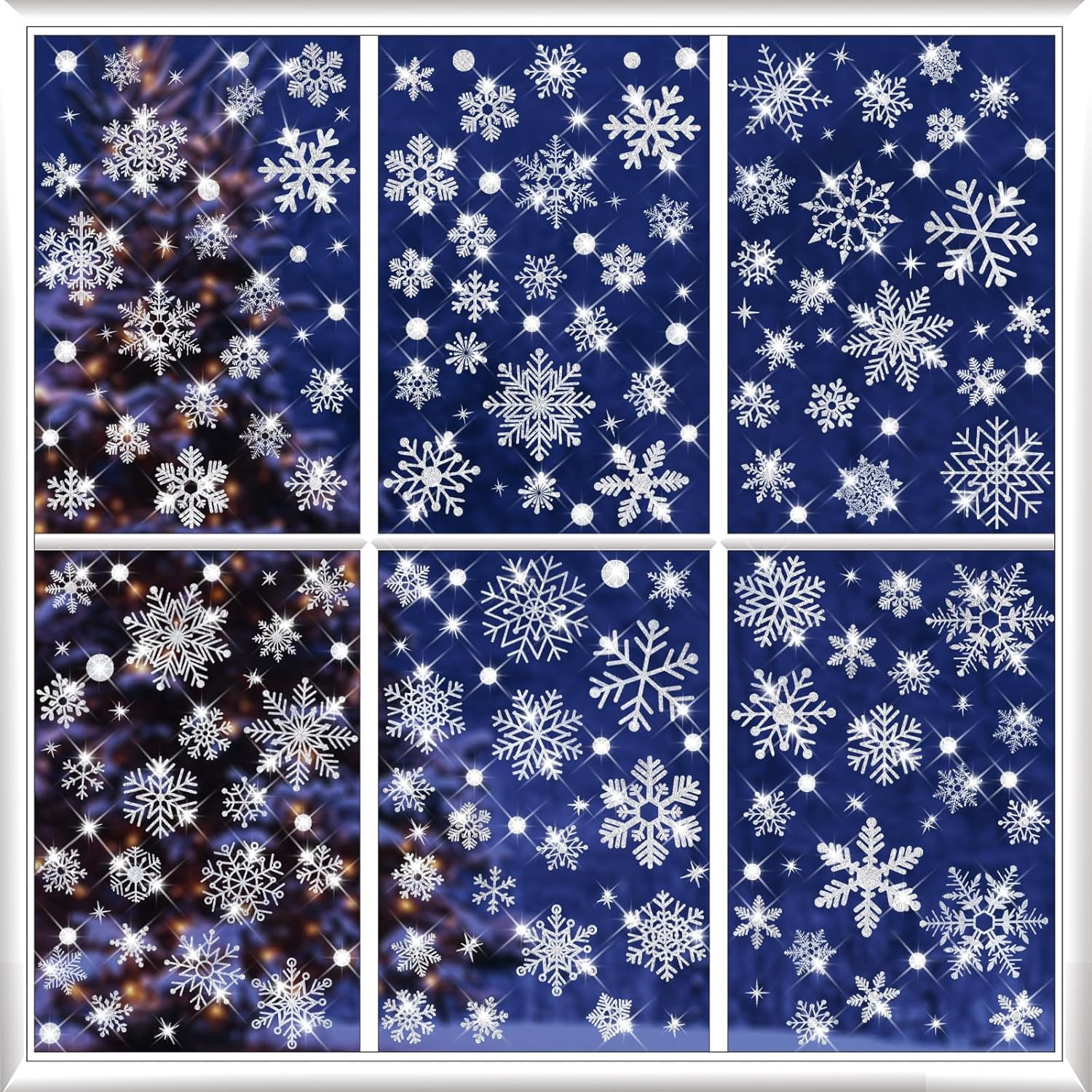 207 PCS Christmas Window Clings, Glitter Snowflake Window Clings ...