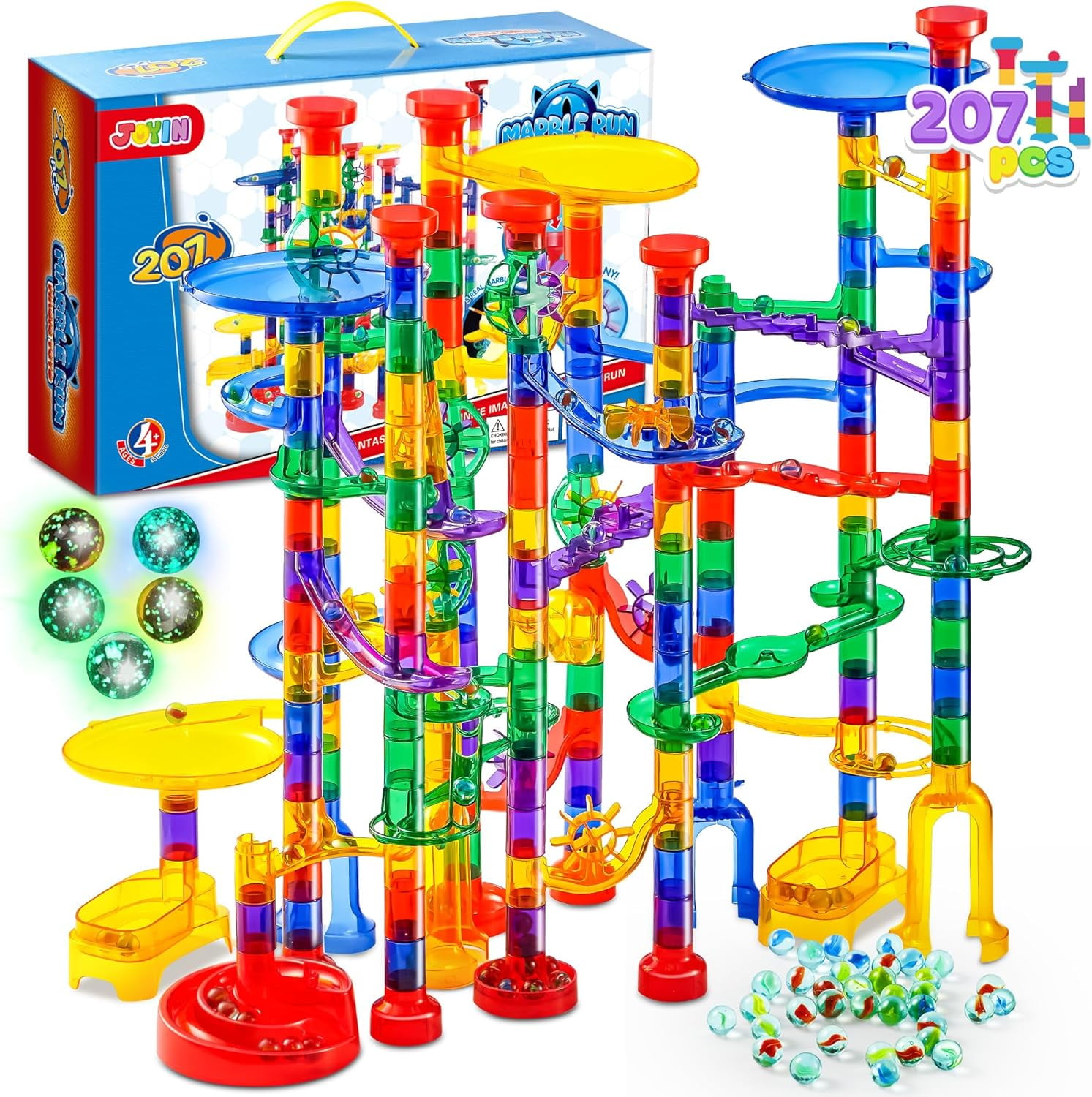 207Pcs Glowing Marble Run, Construction Building Blocks Toys with 5 ...