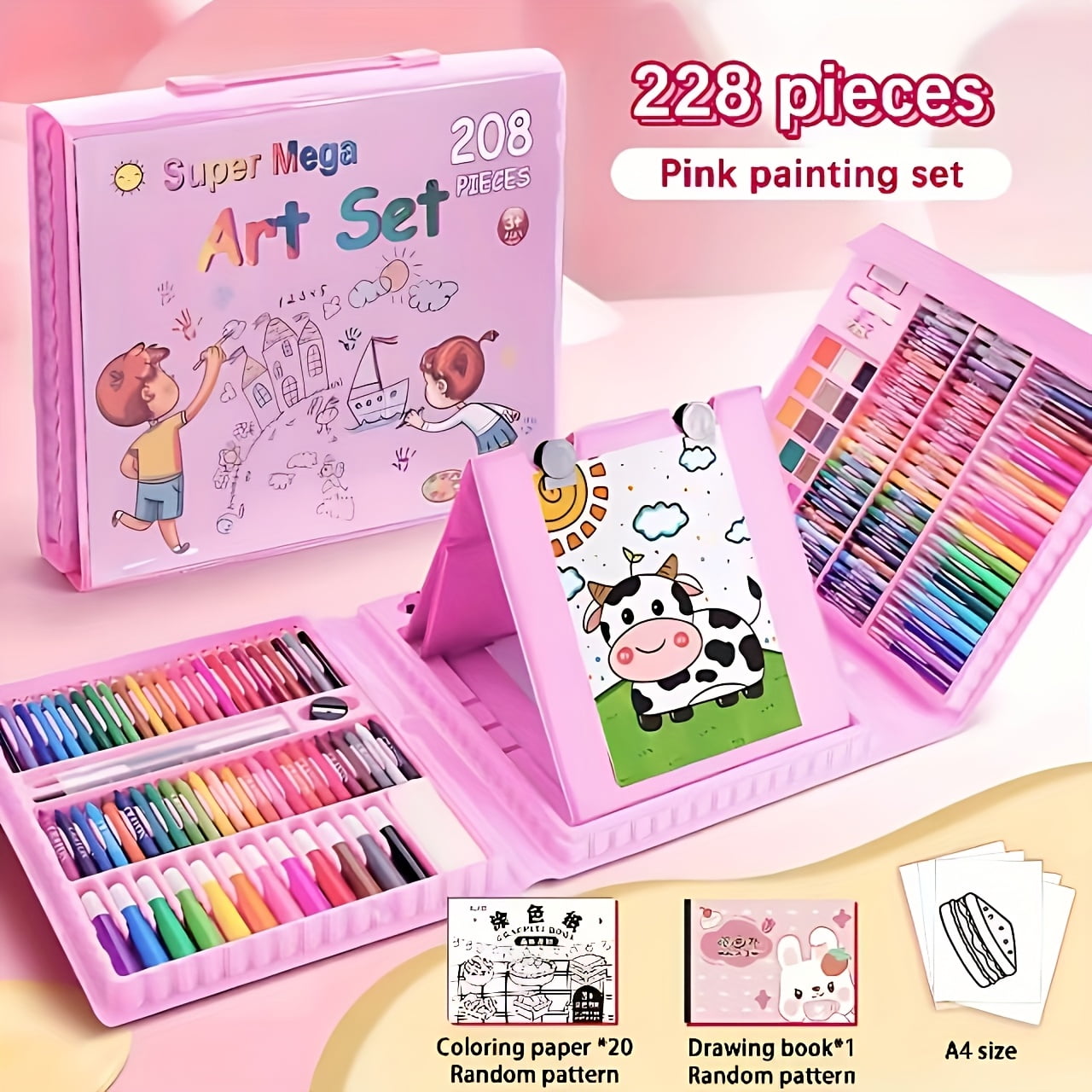 208 & 228-Piece Kids Art Set with Trifold Easel - Deluxe Drawing ...