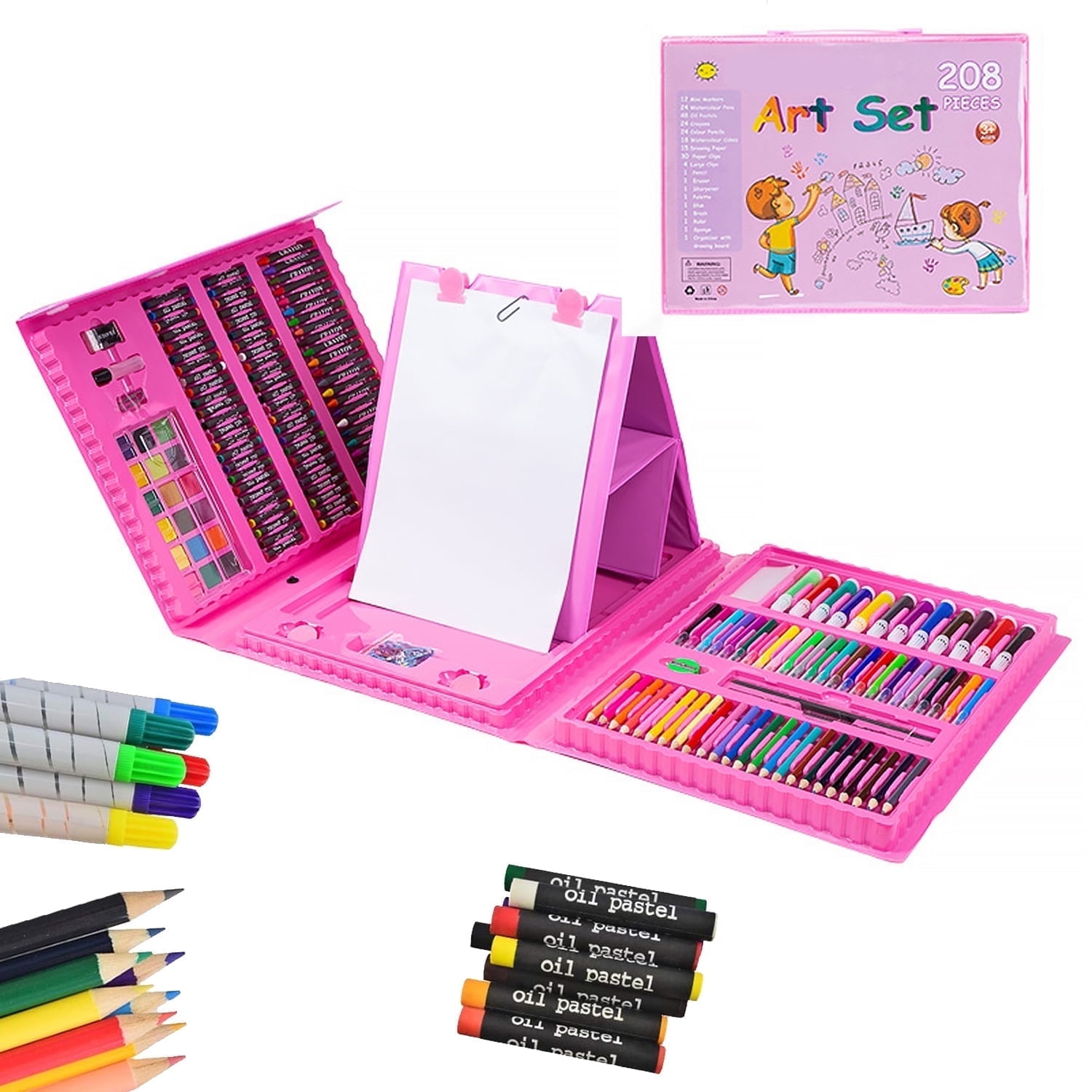 208 PCS Art Supplies, Drawing Art Kit for Kids Adults Art Set with Double Sided Trifold Easel ...