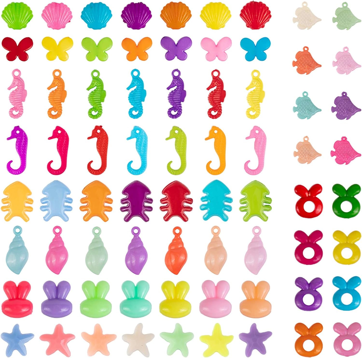 208 Pcs Animal Beads 10 Shapes Colorful Sea Animal Fish Shell Acrylic ...