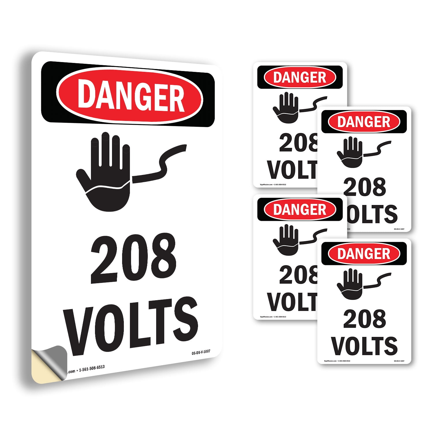 208 Volts OSHA Danger Vinyl Decal Label 24 Inch x 18 Inch - 5 Pack ...