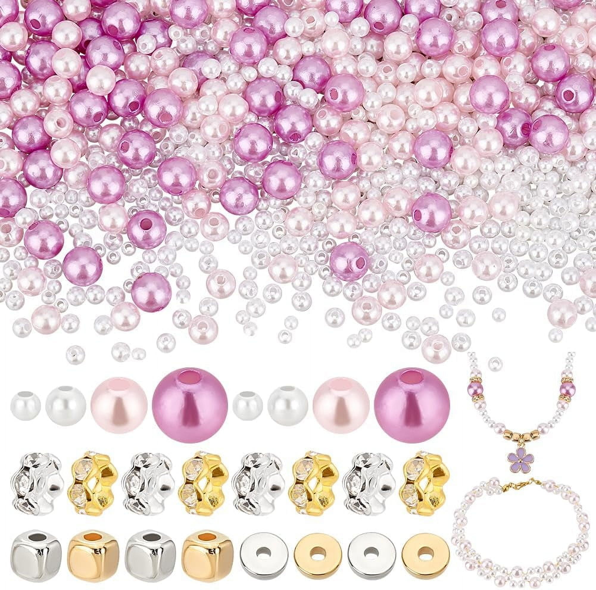 2084pcs Pearl Bead Kit 1934pcs 3/4/6/8mm Round Pearl Beads White Pink ...