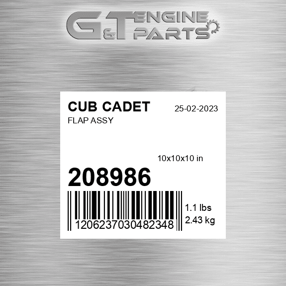208986 FLAP ASSY fits CUB CADET (New OEM) - Walmart.com