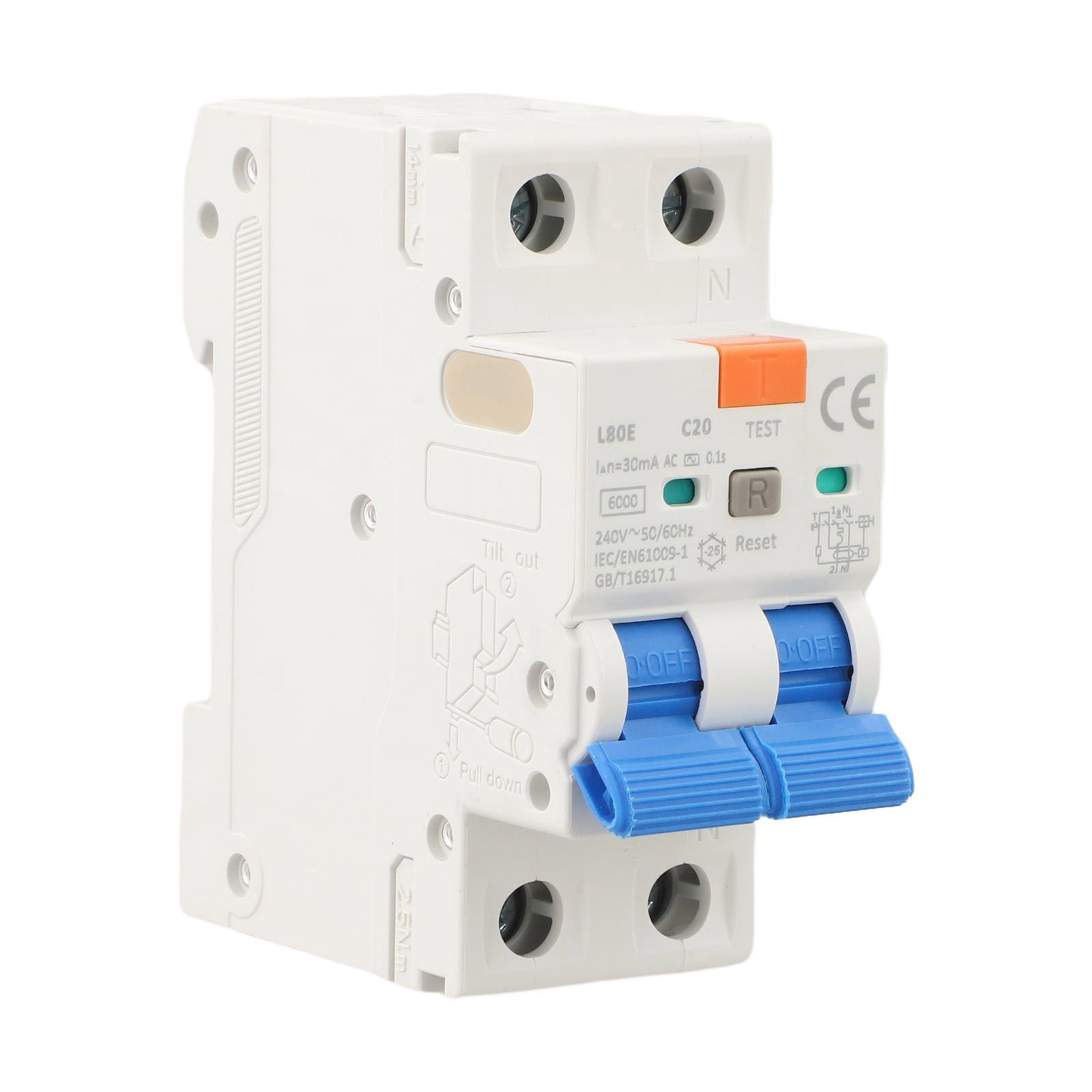 20A 1P+N RCBO Circuit Breaker Type AC 30mA for Leakage Overload Short ...