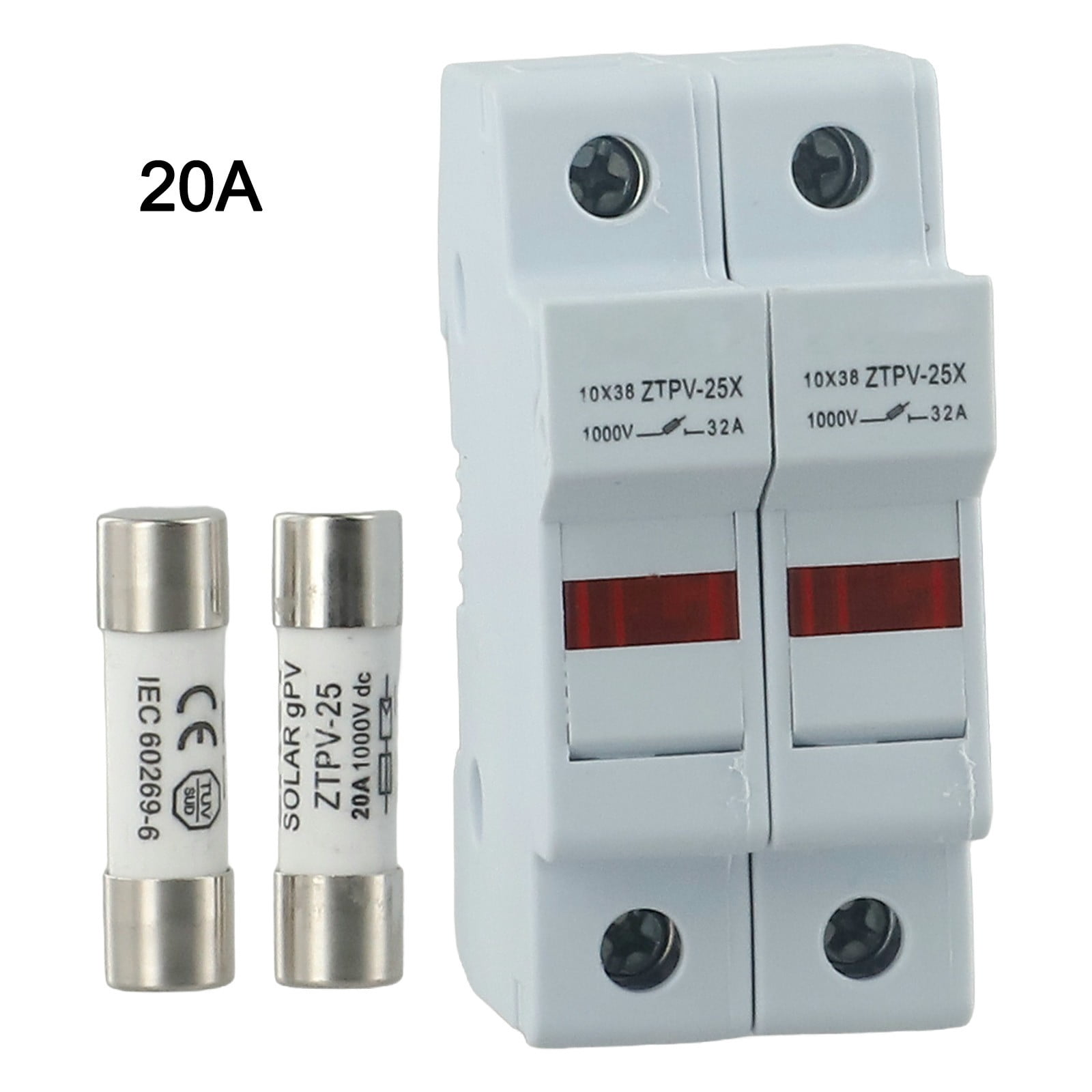 20A-2P Solar Pv Fuse 1000V Dc Fuse 10X38Mm Pv With Led Fuse Holder For ...