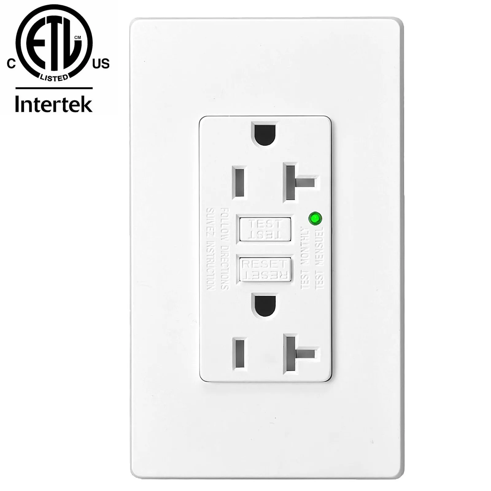 20A Amp GFCI Outlet Tamper Resistant Receptacle Non-TR with Screwless ...