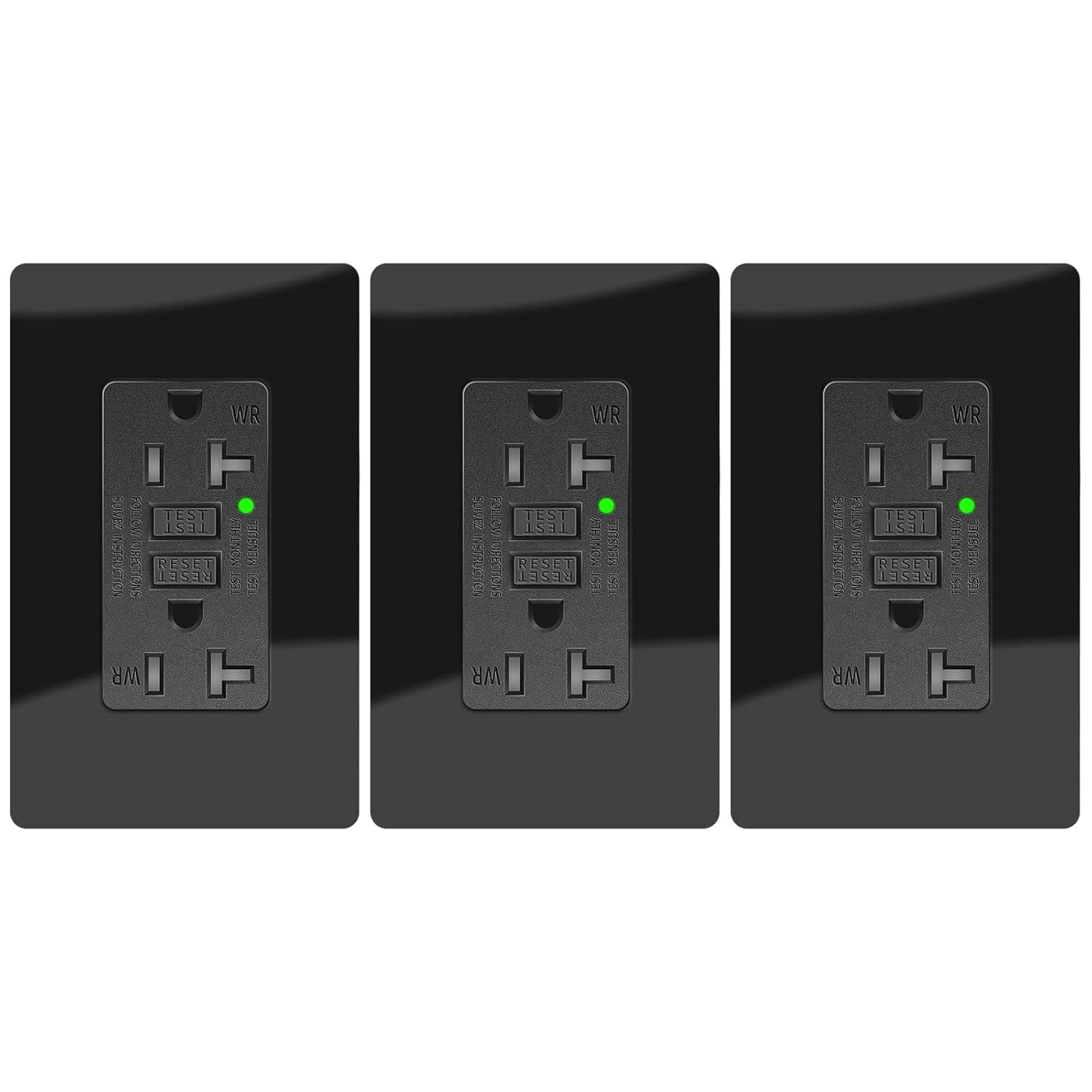 20A Black GFCI Outlet, TR & WR Ground Fault Protector with LED ...