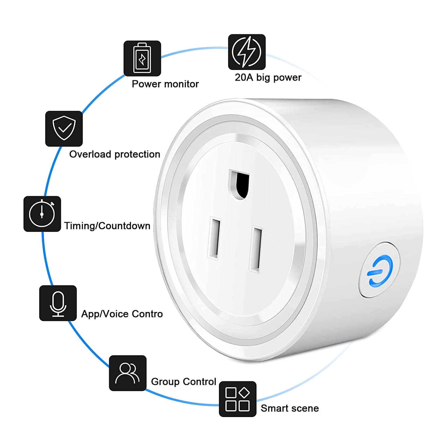 20A Smart Plug, WiFi Bluetooth Smart Outlets Compatible with and Google ...