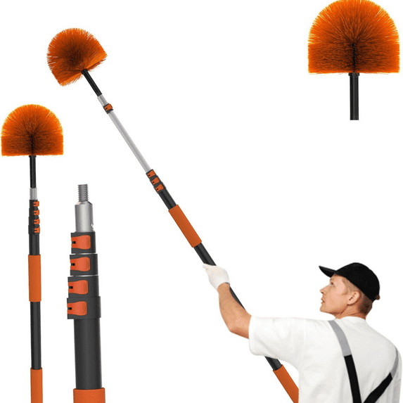20FT (26FT Reach) Cobweb Duster with Extension Pole, Spider Web Brush ...