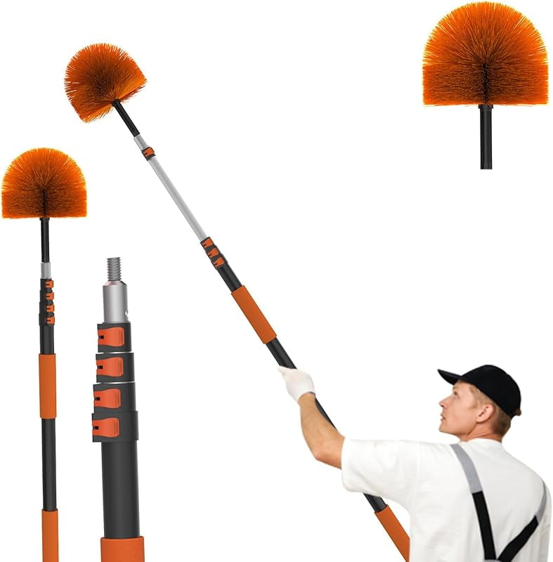 20FT (26FT Reach) Cobweb Duster with Extension Pole, Spider Web Brush ...
