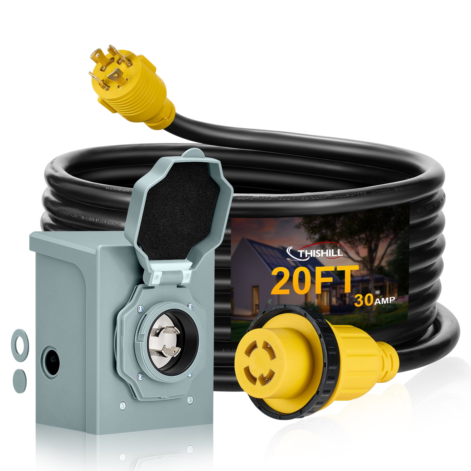20FT 30 Amp Generator Cord with Inlet Box, RV Extension Cord NEMAL14 ...