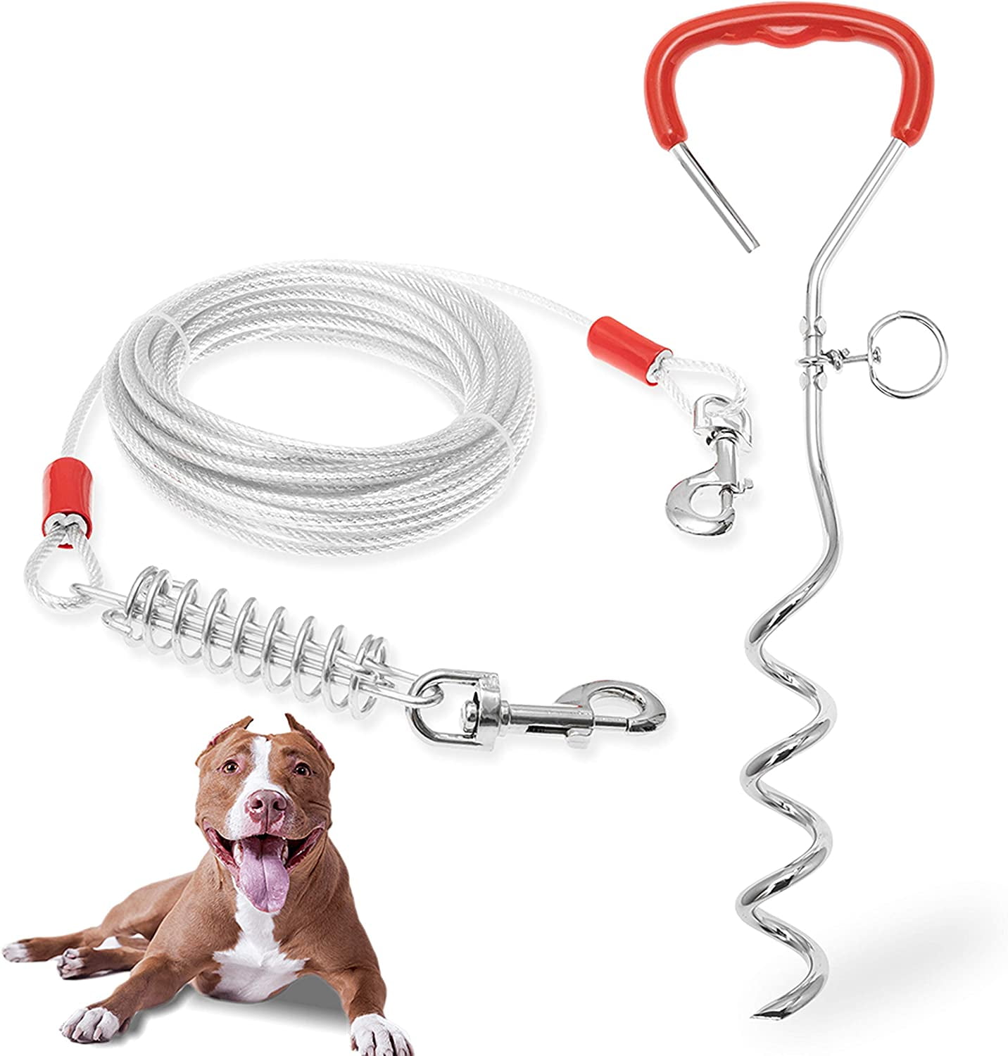 20FT Dog Tie Out Cable with Buffer Spring and Stake Heavy Duty Dog ...