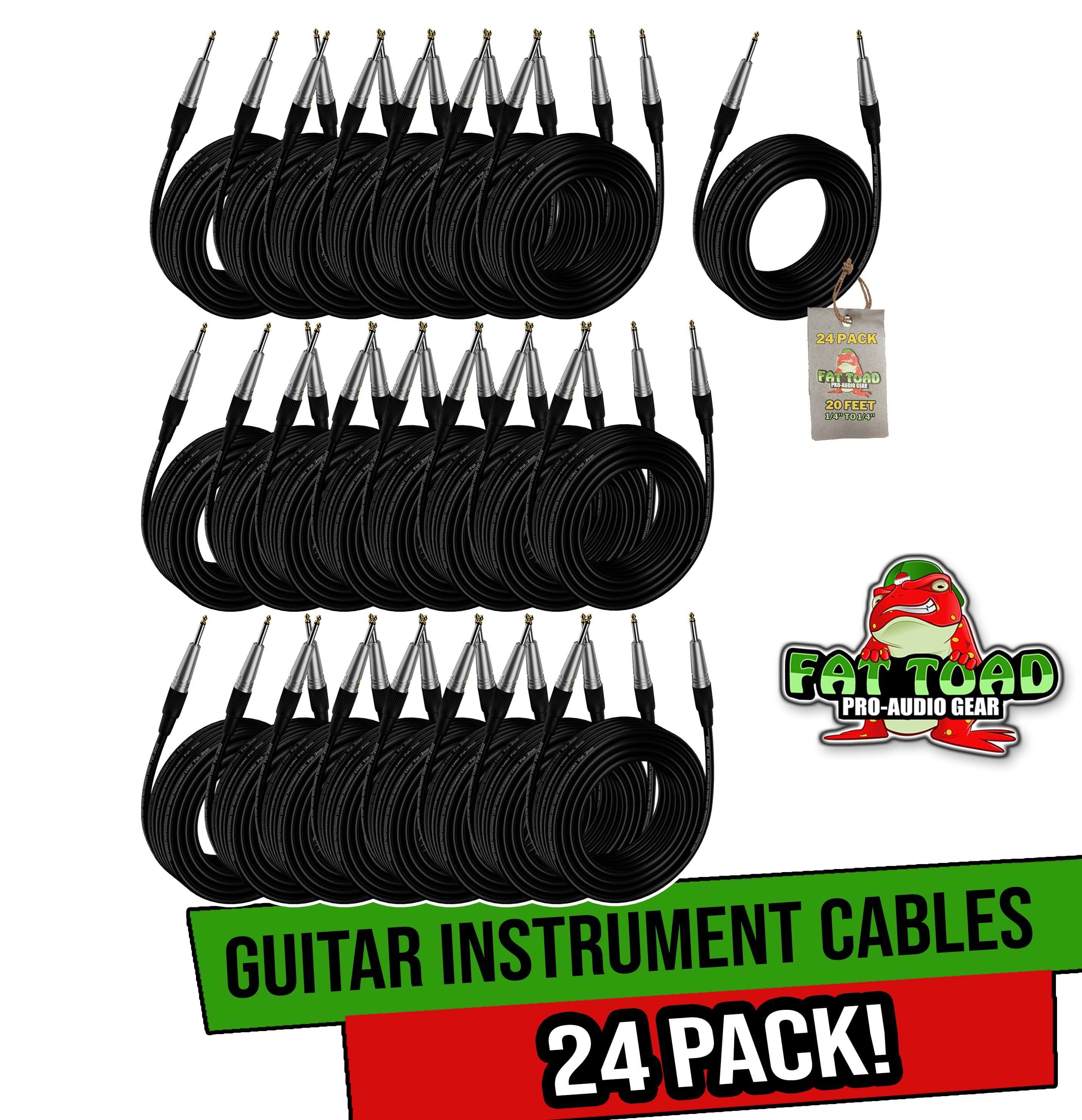 20FT Guitar Cords (24-Pack) by FAT TOAD | 24 AWG Instrument Cables for ...