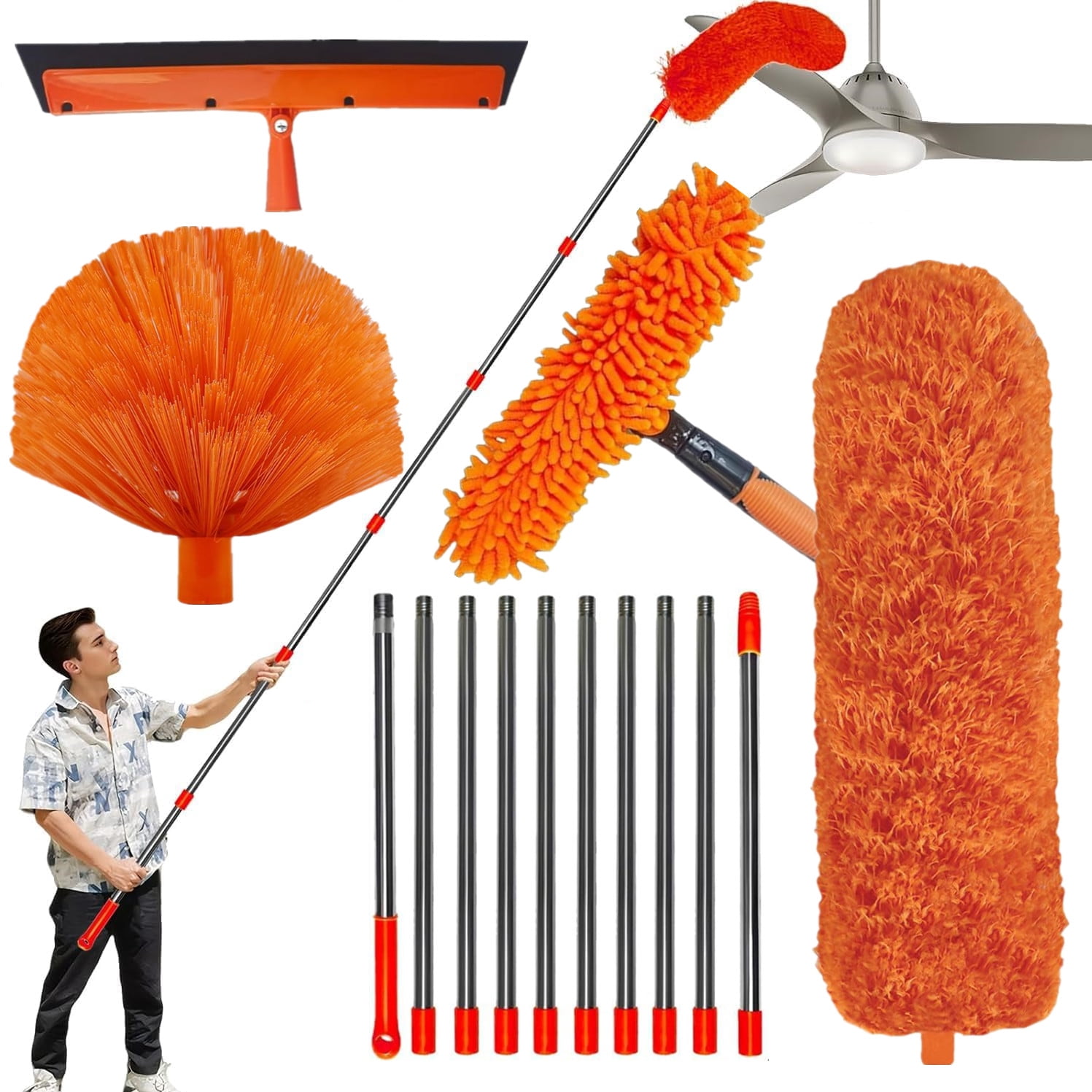 20FT High Reach Duster Kit with 3-14FT Splicable Extension Pole, Cobweb ...