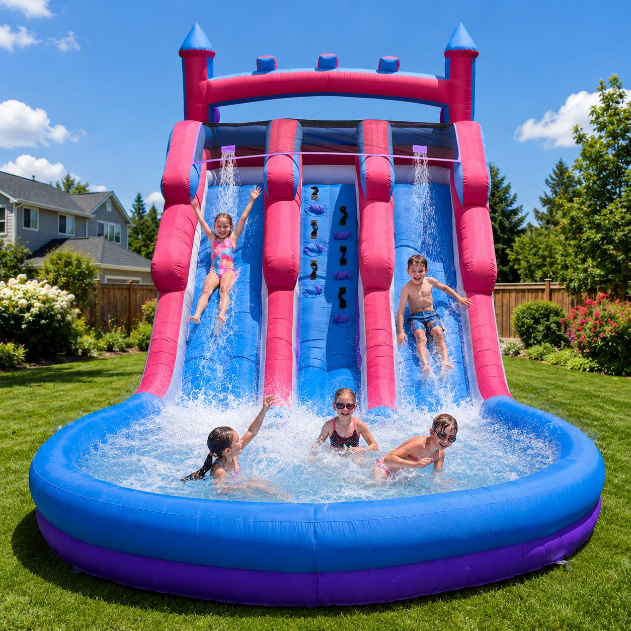 20FT Inflatable Kids Water Slide with Dual Lanes, Climbing Wall ...