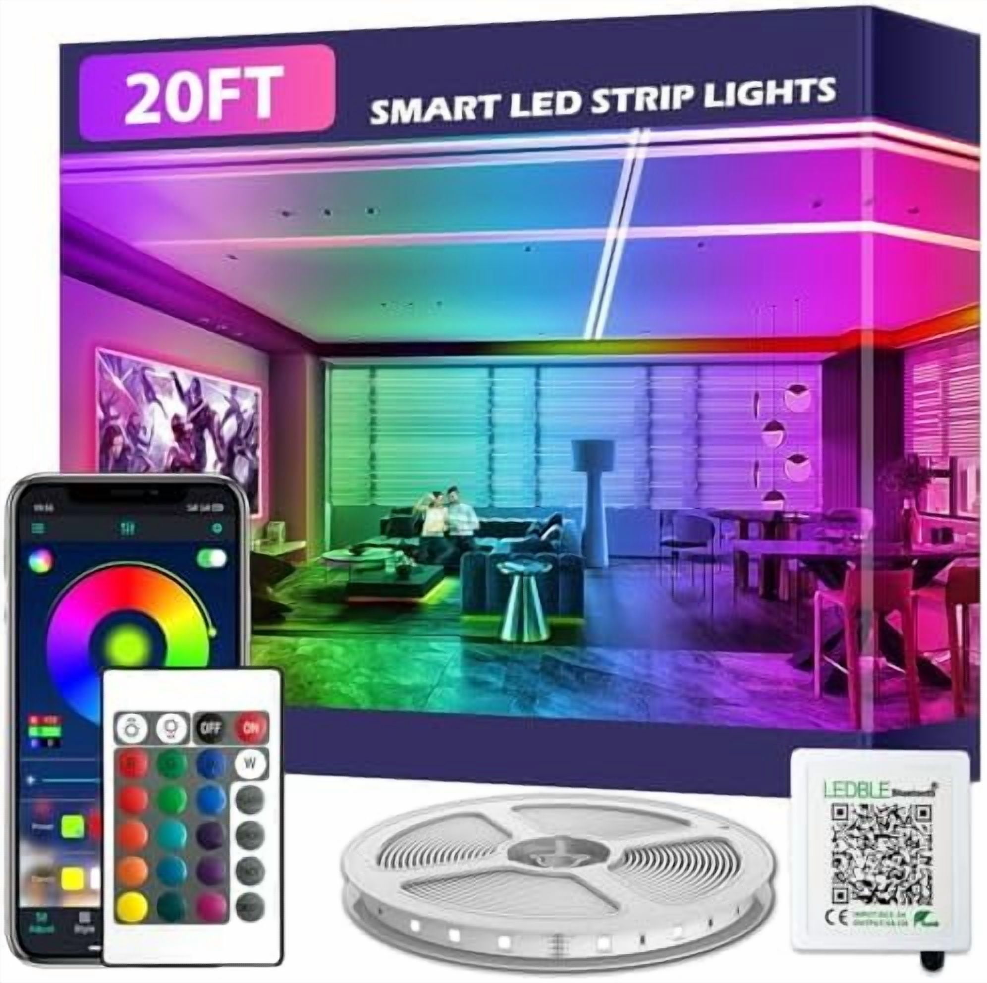 20FT Led Strip Lights,Long Smart Led Light Strips Music Sync 5050 RGB ...