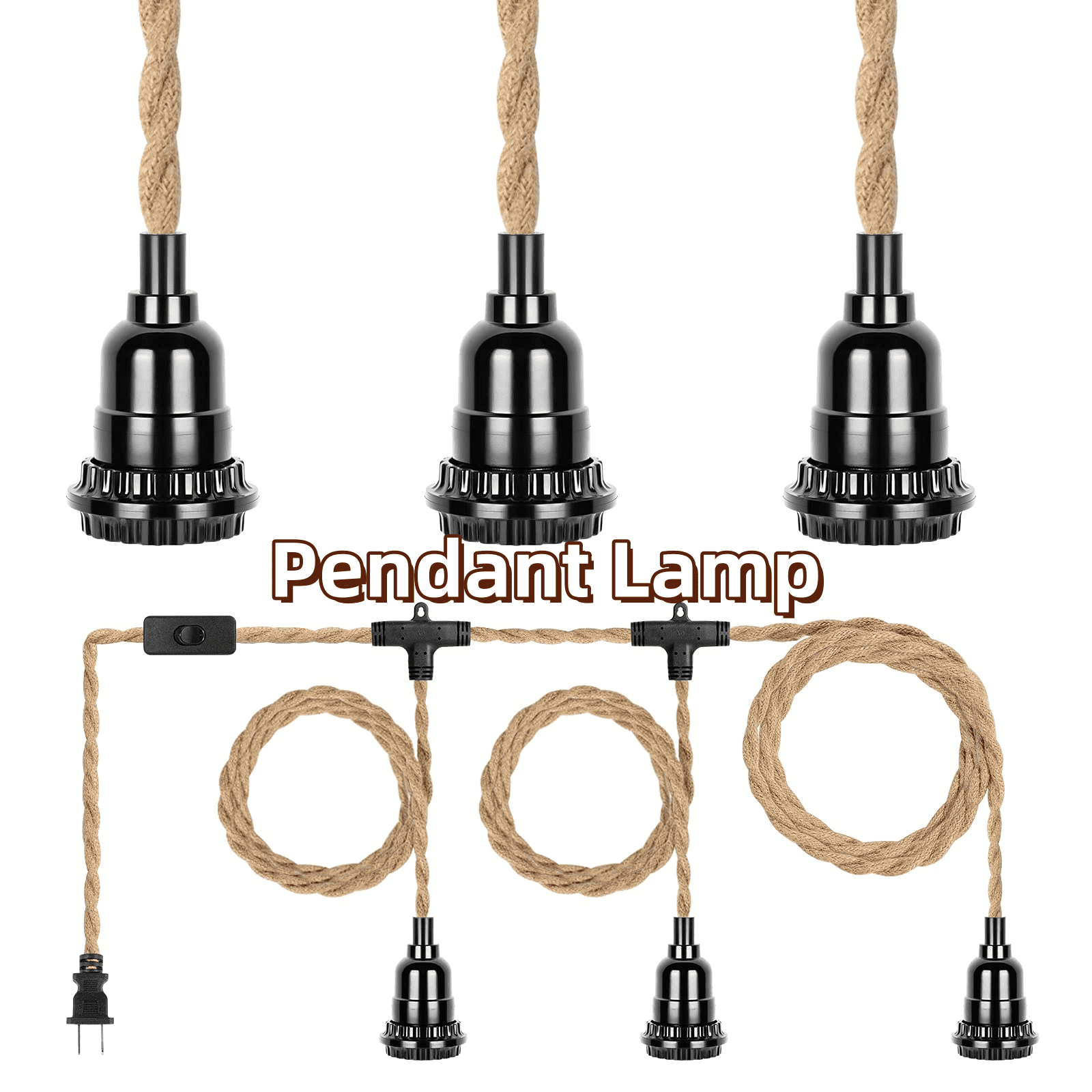 20FT Pendant Lamp Lights Cord with Switch Cord E26 Bulbs Socket ...