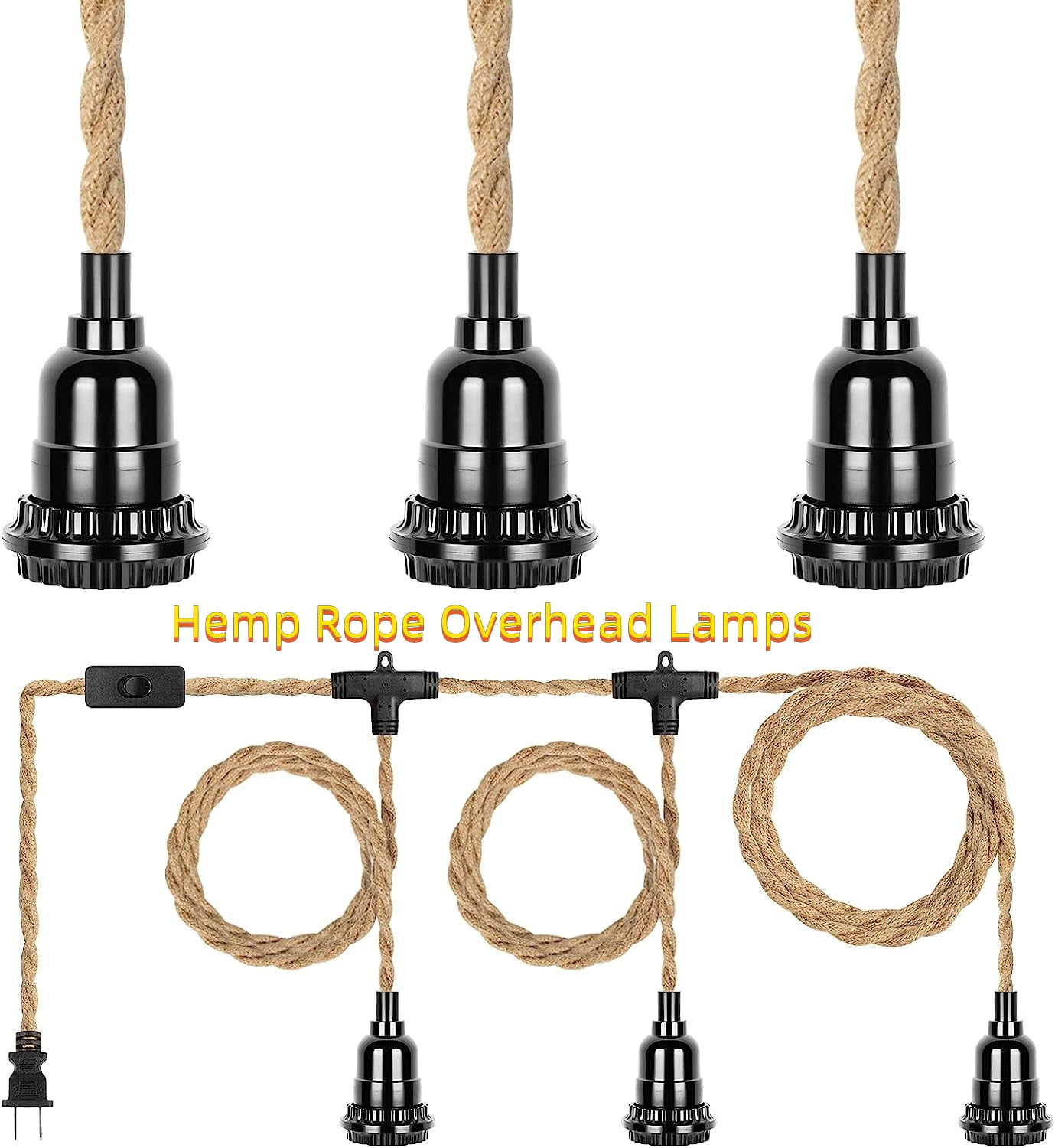 20FT Pendant Lamp Lights Cord with Switch Cord E26 Bulbs Socket ...