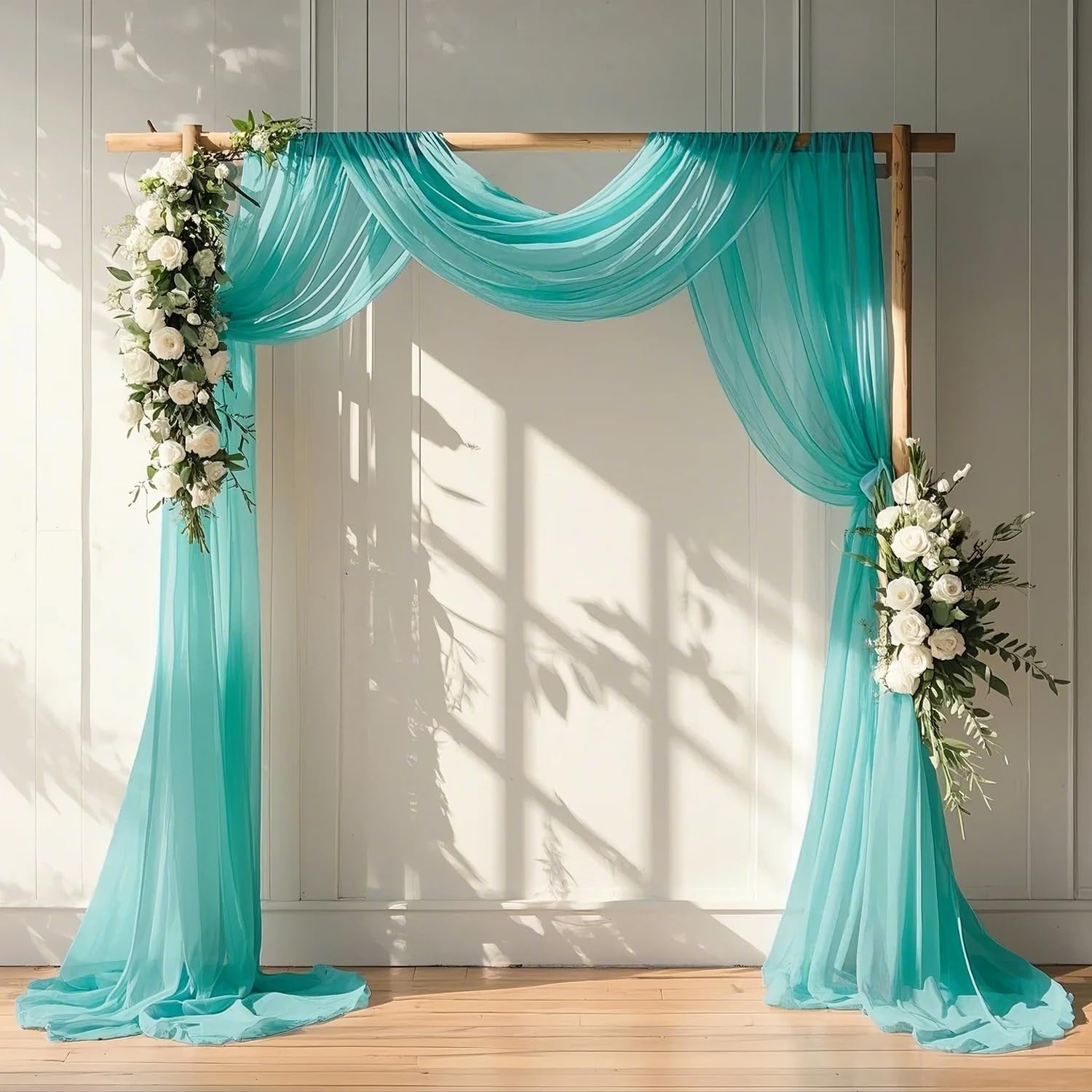 ‌20FT Teal Sheer Wedding Arch Drapes - 2-Panel Chiffon Backdrop ...