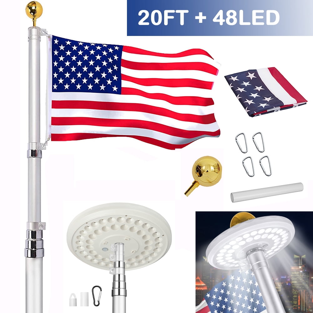 20FT Telescopic Flag Pole Kit with 48LED Solar Light, Heavy Duty ...