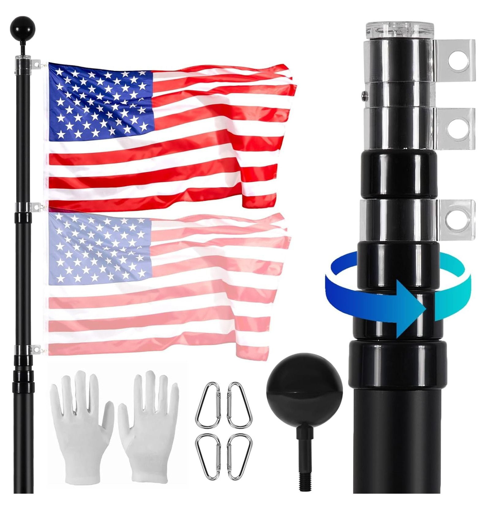20FT Telescoping Flag Pole Kit, Heavy Duty Aluminum Alloy in Ground ...