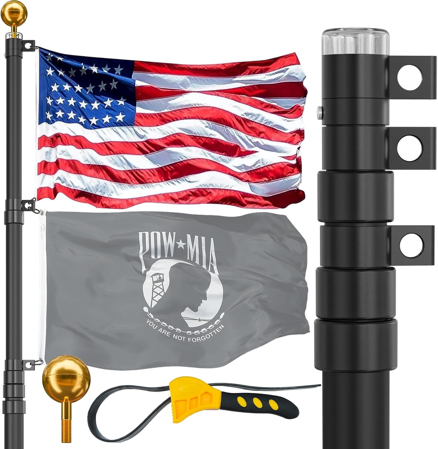 20FT Telescoping Flag Pole for Outside House, Extra Thick Telescopic ...