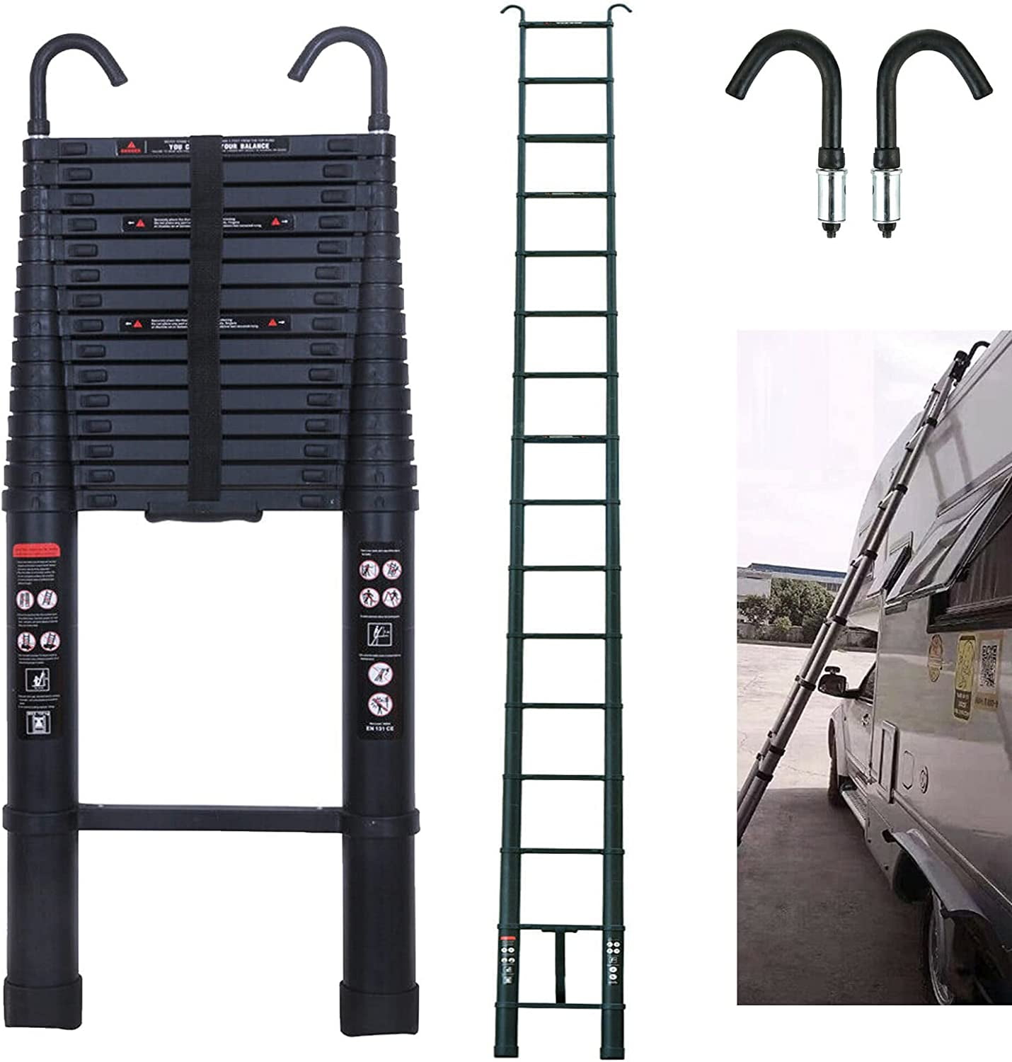 20FT Telescoping Ladder Aluminum Telescopic Extension Ladder with 2 ...