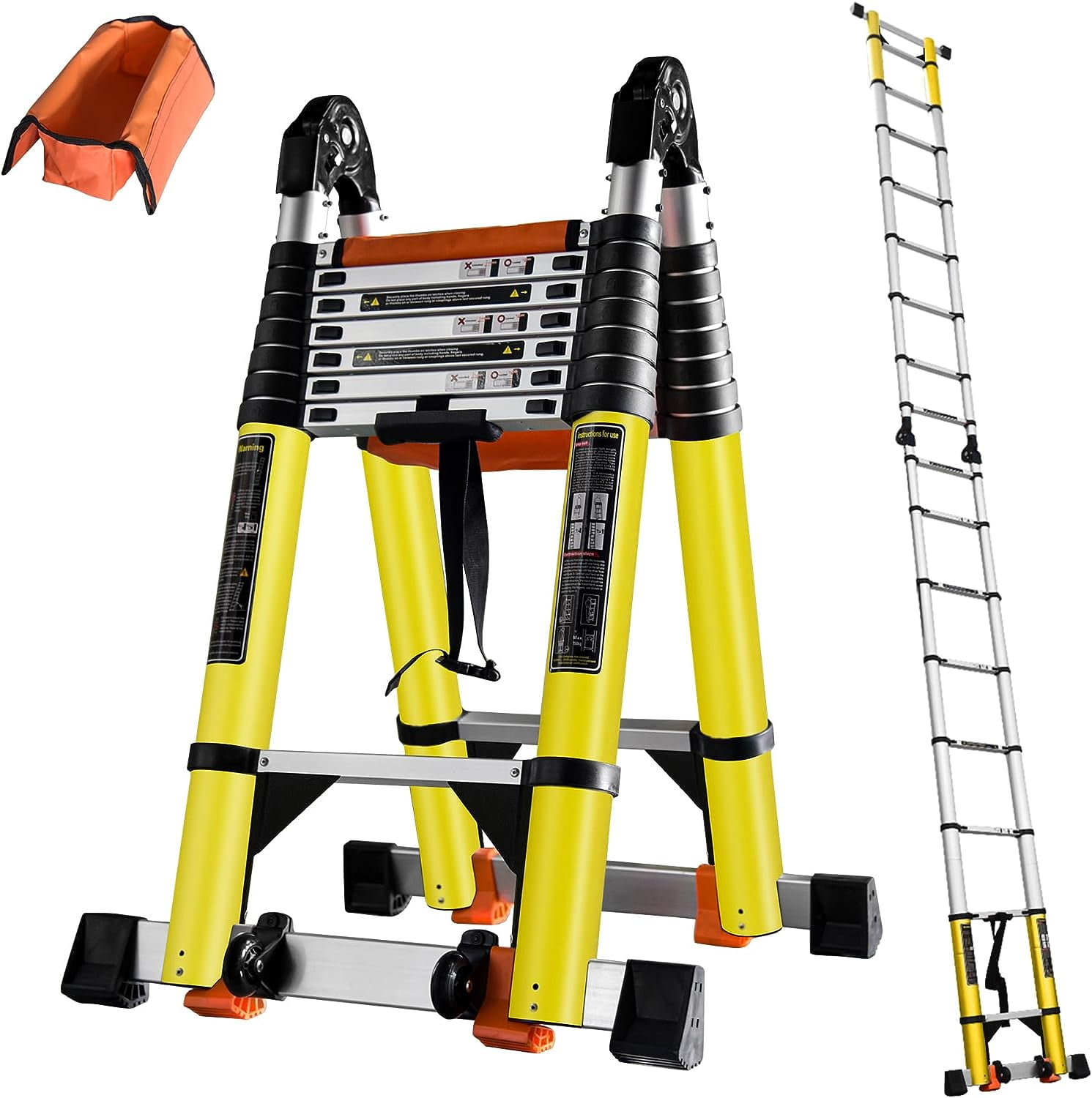 20FT Heavy Duty Telescoping Ladder w. Stabilizer, Adjustable Folding 8 ...