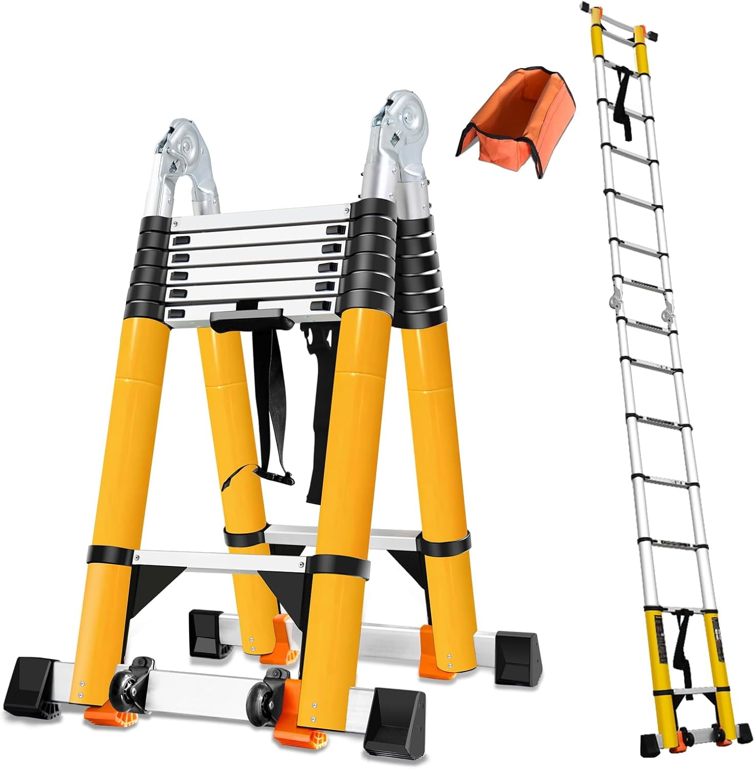 20FT Heavy Duty Telescoping Ladder w. Stabilizer, Adjustable Folding 8 ...