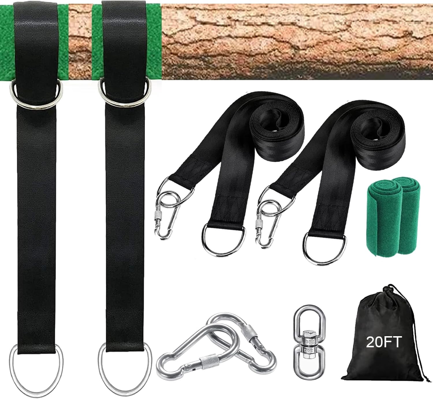20FT Tree Swing Hammock Straps Kit, Heavy Duty Hanging Straps with Tree ...