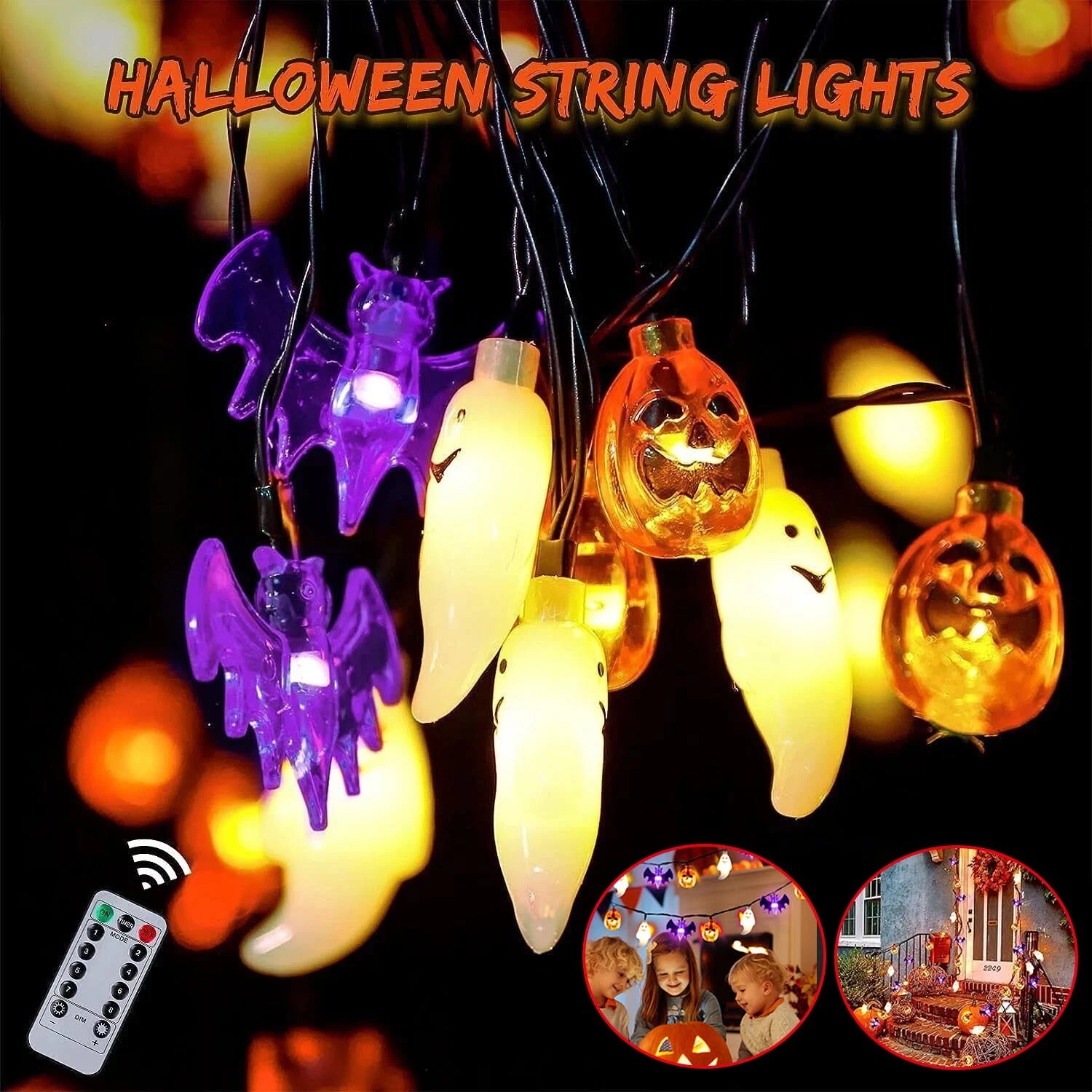 20Ft 30 Led Halloween Lights Pumpkin Ghost Bat String Lights Party ...