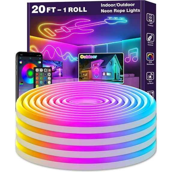 20Ft Neon Rope Lights,Flexible Rope Lights Control with App/Remote ...