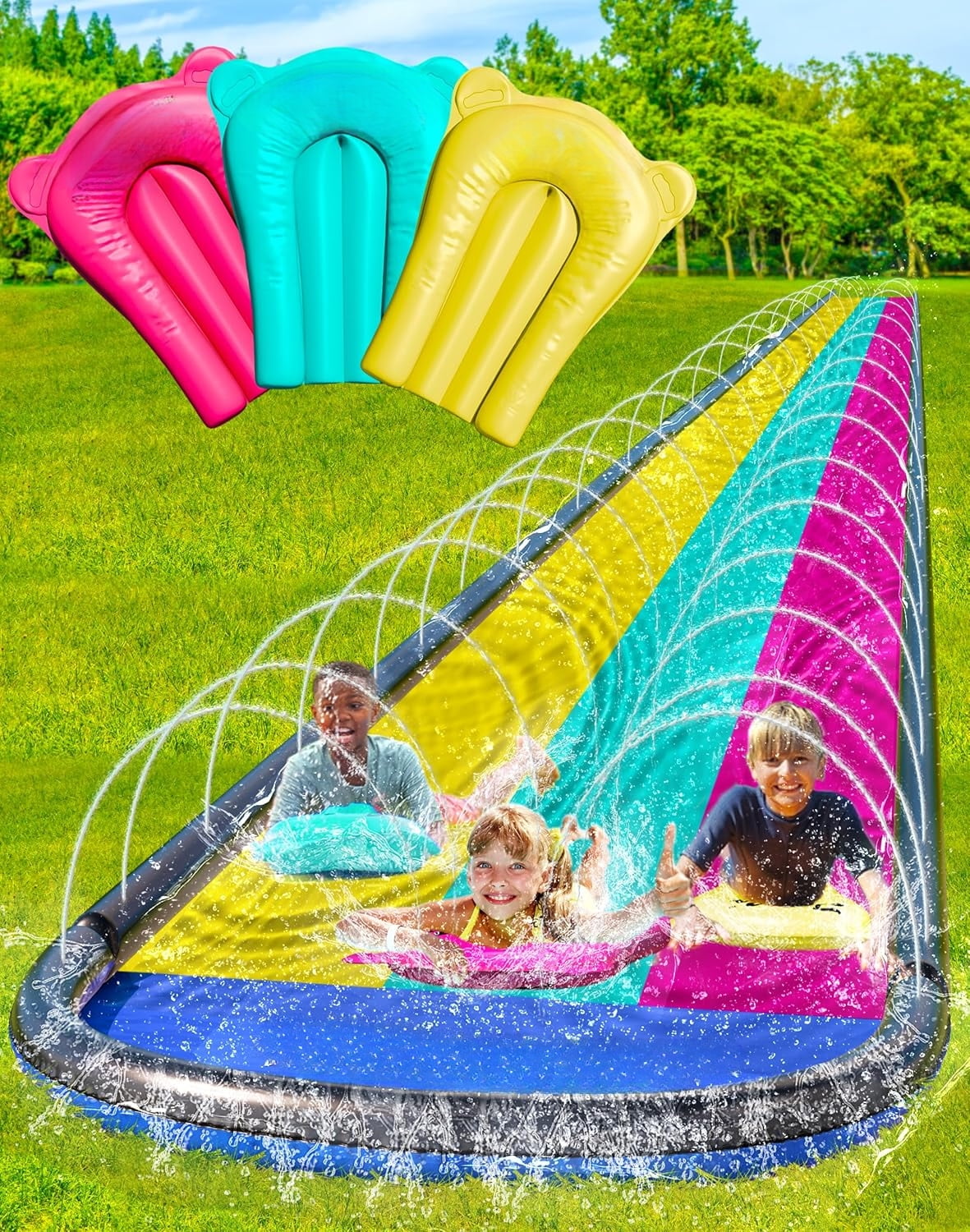 JAMBO 20Ft Premium Slip Splash and Slide with 3 Bodyboards, Heavy Duty ...