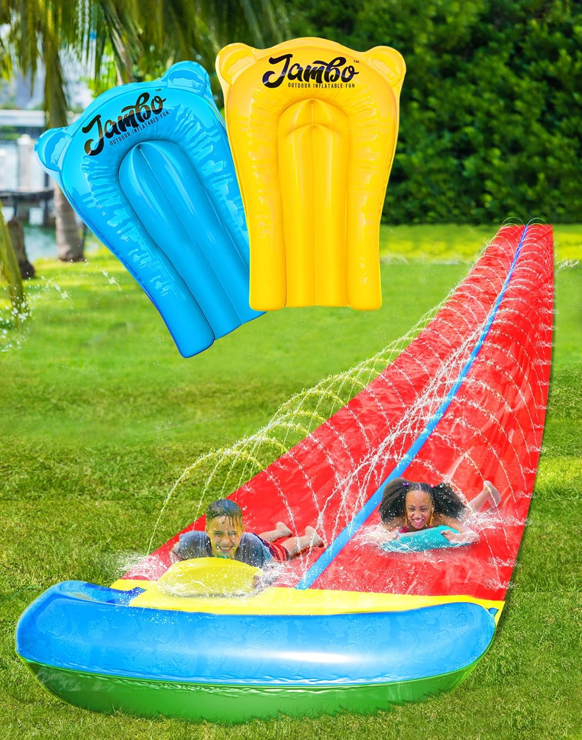 20Ft Premium 3 Lane Slip Splash and Slide with Bodyboards, Heavy Duty ...