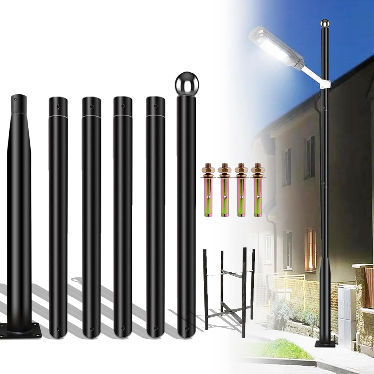 20Ft Tall Street Light Pole - Outdoor Metal Split Heavy Duty Street ...