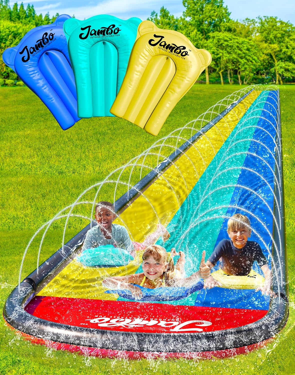 20Ft XL Premium 3 Lane Slip Splash and Slide with 3 Bodyboards, Heavy ...