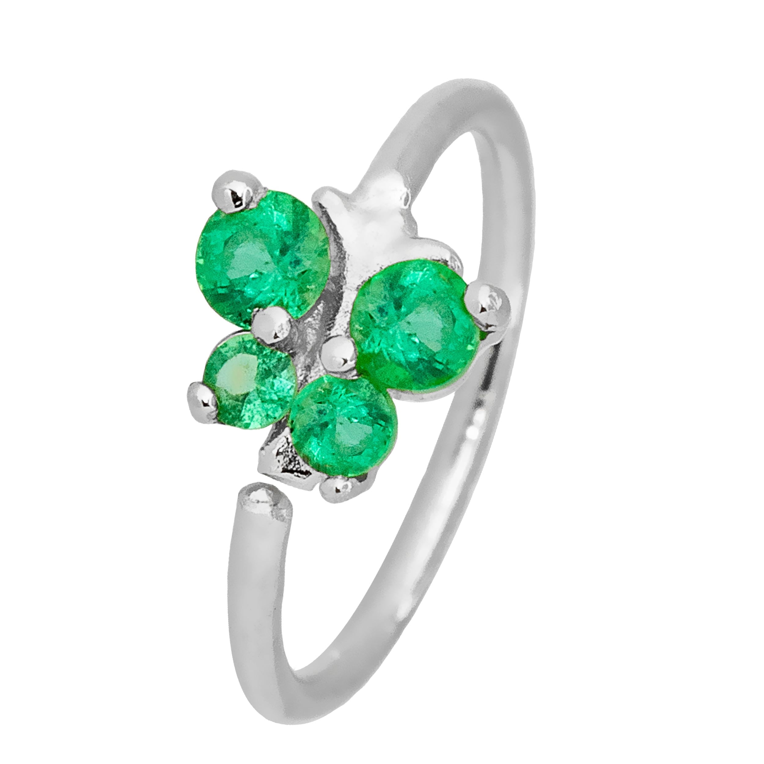 20G 14K White Gold Butterfly Nose Ring, 4-stone Emerald Gemstone Nose ...