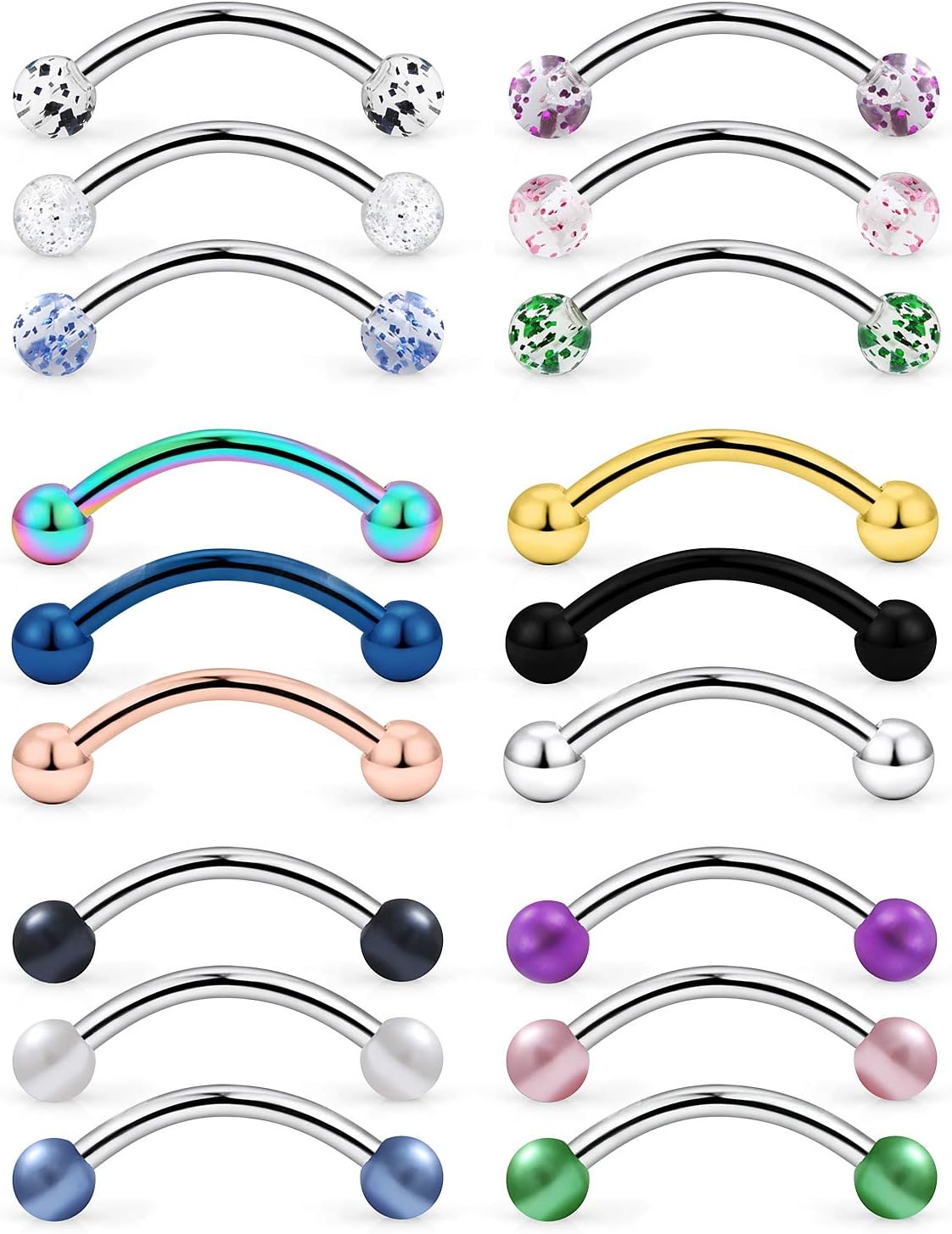20G 16G Eyebrow Rings 316L Surgical Steel Earrings Curved Barbell Vertilcal Lip Labret Studs ...