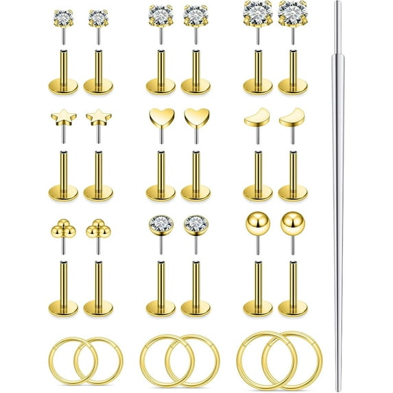 20G 18G 16G Threadless Flat Back Earrings Nose Studs 316L Surgical ...