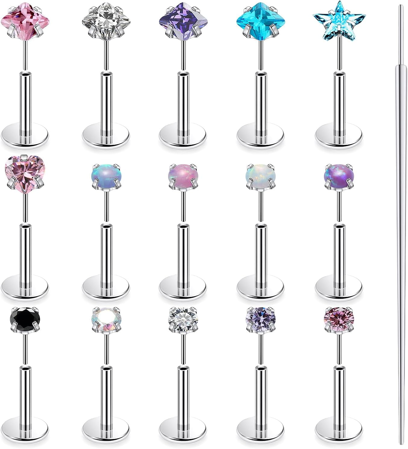 20G 18G 16G Threadless Nose Rings Studs Flat Back Earrings Surgical ...