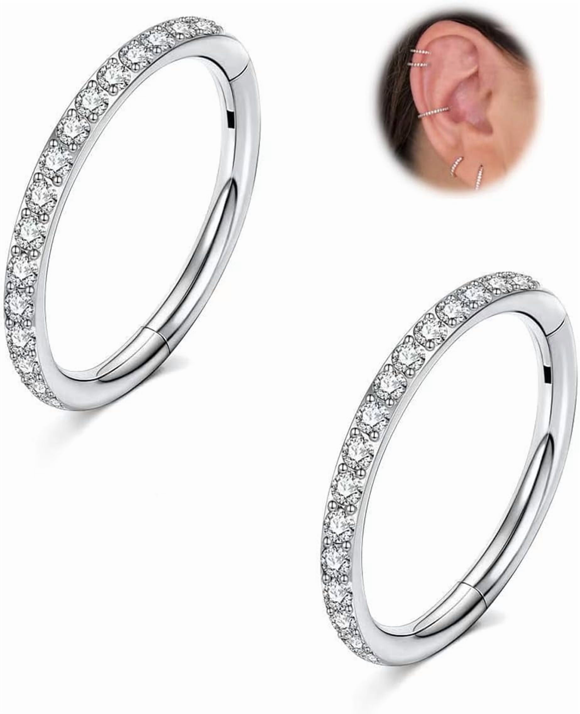 20G 18G Pro 16G Nose Rings Hoops Surgical Steel CZ Hinged Segment Rings ...